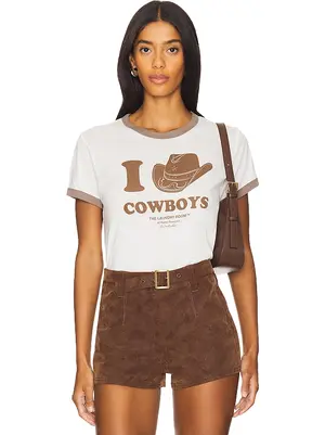 THE LAUNDRY ROOM I Heart Cowboys Ringer Tee - Bone & Brown