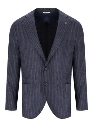 MANUEL RITZ Blue Pinstripe Single Breasted Jacket - Grey