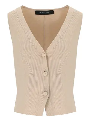 Federica Tosi Knitted Vest With Bow - Beige