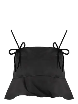 GANNI Satin Bow Top - Black