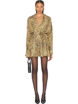 Norma Kamali Super Oversized Boyfriend Shirt Flared Mini Dress - Cheetah Patch