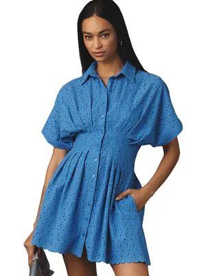 EXQUISE EXQUISE Tobie Eyelet Mini Shirtdress Blue