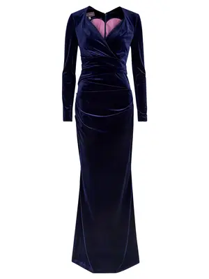 Talbot Runhof Gathered Velvet Gown - Navy