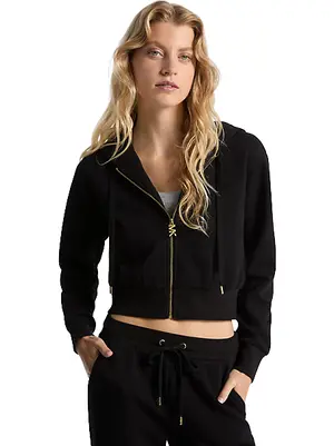 Michael Kors Logo Jacquard Cropped Zip-up Hoodie - Black