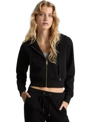 Michael Kors Logo Jacquard Cropped Zip-up Hoodie - Black