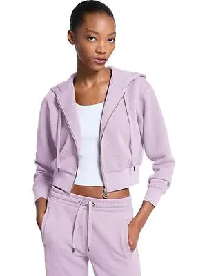 Michael Kors Logo Jacquard Cropped Zip-up Hoodie - Purple