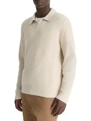 Vince Thermal Open Collar Polo Sweater - Runyon/bone