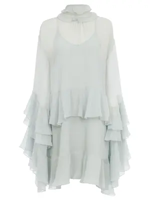 Chloé CHLOÉ Mini Ruffled Silk Mousseline Dress Green