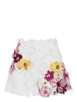 Oscar De La Renta Orchid Embroidered Guipure Shorts - White