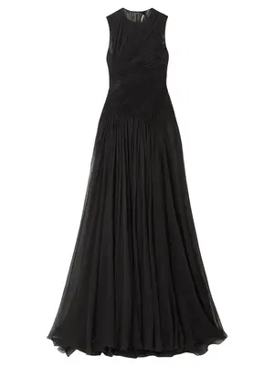 Valentino Garavani Ruched Pleated Silk-chiffon Gown - Black