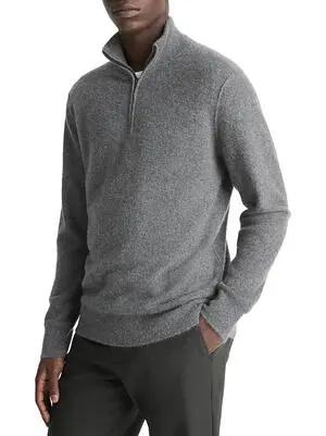 Vince Thermal Quarter Zip Polo Sweater - Medium Heather Gray