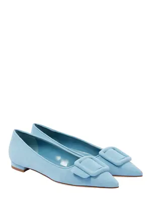 Manolo Blahnik Maysale Suede Ballet Flats - Blue