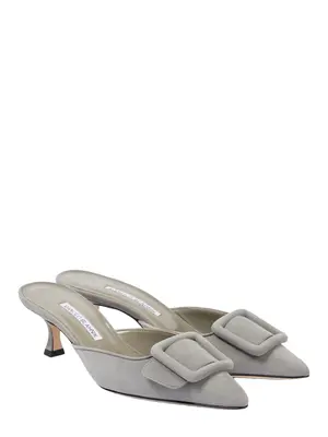 Manolo Blahnik Maysale 50 Suede Mules - Grey