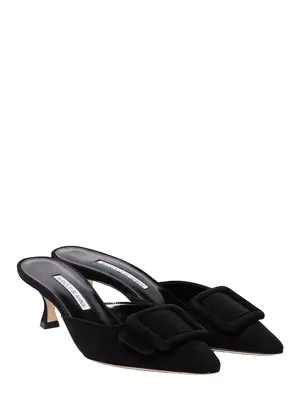Manolo Blahnik Maysale 50 Suede Mules - Black