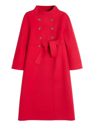 Valentino Garavani High-neck Belted Wool Cashmere Coat - Dark Red