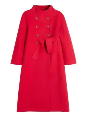 Valentino Garavani High-neck Belted Wool Cashmere Coat - Dark Red