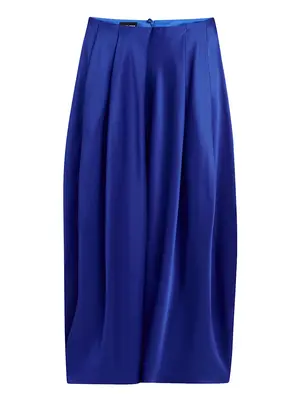 Giorgio Armani Double Silk Satin Pleated Midi Skirt - Blue
