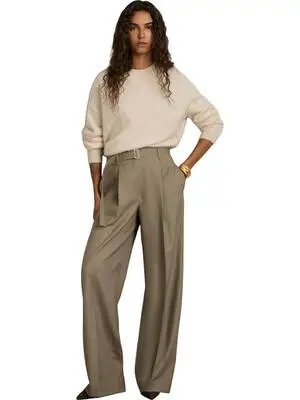 REISS Clara Wool Wide-leg Trousers - Neutral