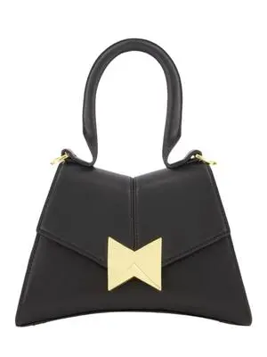 Mac Duggal Mac Duggal Angular Mini Leather Handbag With Gold Hardware Black