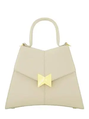Mac Duggal Mac Duggal Angular Leather Handbag With Gold Plated Hardware Ecru