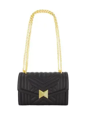 Mac Duggal Quilted Napa Leather Handbag With Gold Chain - Black