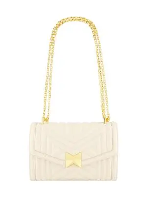 Mac Duggal Mac Duggal Quilted Napa Leather Handbag With Gold Chain Ecru