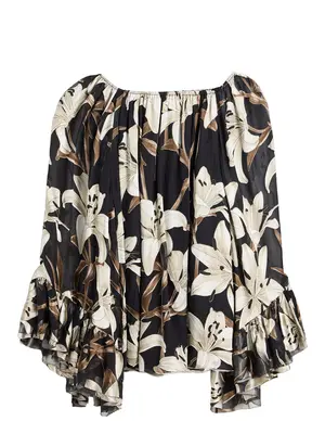 Alice + Olivia Floral-print Satin Blouse - Black
