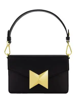 Mac Duggal Classic Leather Gold Plated Hardware Shoulder Bag - Black