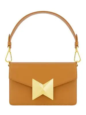Mac Duggal Leather Shoulder Bag With Gold-plated Hardware - Toffee