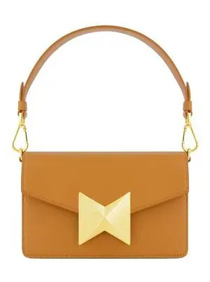 Mac Duggal Classic Leather Gold Plated Hardware Shoulder Bag - Toffee