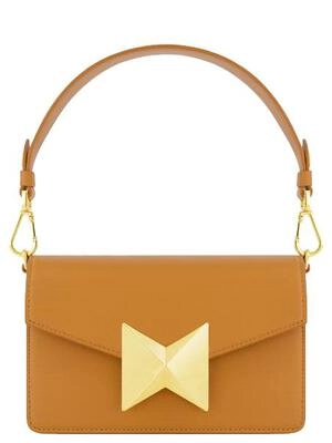 Mac Duggal Mac Duggal Classic Leather Gold Plated Hardware Shoulder Bag Toffee