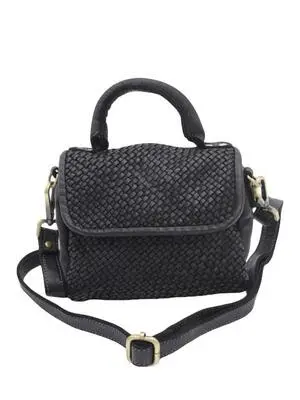 BOLSA NOVA Lily Mini Woven Washed Italian Leather Handbag - Black