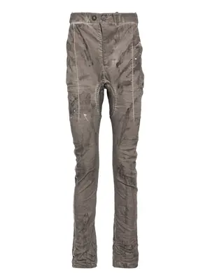 Boris Bidjan Saberi Distressed Cotton-blend Trousers - Grey