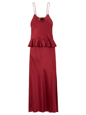 RODARTE Ruffled Appliquéd Silk-satin Midi Dress - Red