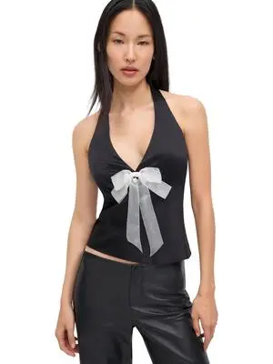 REFORMATION Clarissa Halter Neck Silk Top - Black