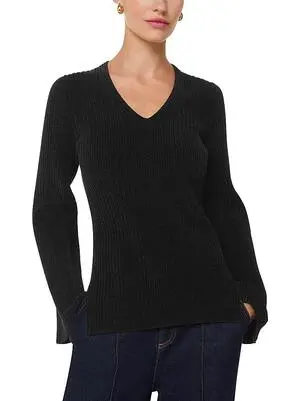 Whistles Chenille V-neck Knit Sweater - Black