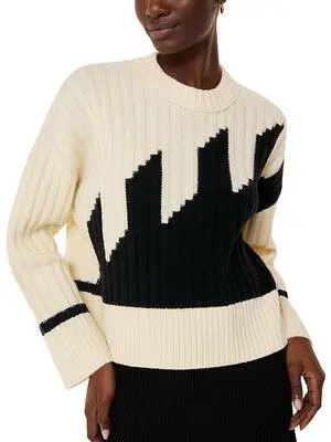 WHISTLES Graphic Intarsia Wool Blend Crewneck Sweater