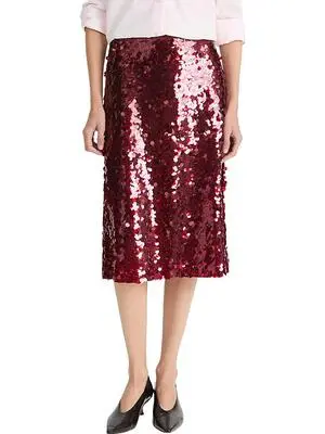 Vince Sequined Midi Skirt Ruby Ink