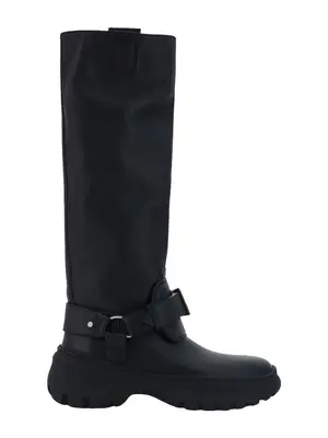 Burberry Equestrian Knight Leather Stomp Boots - Black