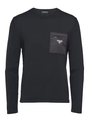 Prada Wool Nylon-trim Triangle Sweater - Black