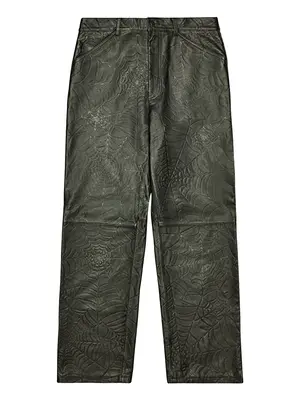 SP5DER Debossed Web Leather Pant - Black