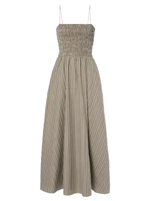 Faithfull The Brand Lida Pinstripe Shirred Maxi Dress - Brown