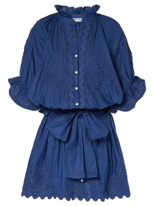 JULIET DUNN Embroidered Cotton Poplin Minidress - Blue