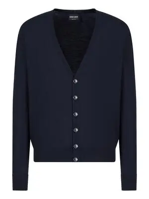 Giorgio Armani Virgin Wool Cardigan With Buttons - Navy Blue