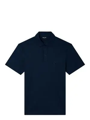 Giorgio Armani Pure Cotton Interlock Polo Shirt With Embroidered Logo - Blue