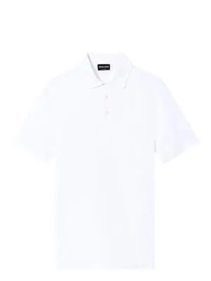 Giorgio Armani Pure Cotton Interlock Polo Shirt With Embroidered Logo - White