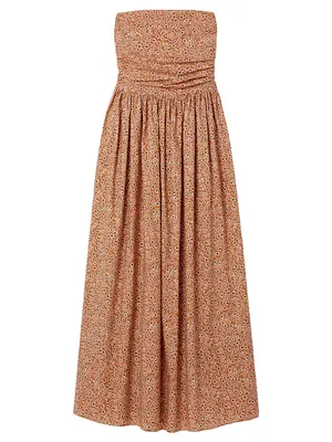 Matteau Strapless Floral-print Organic Cotton-poplin Midi Dress - Orange
