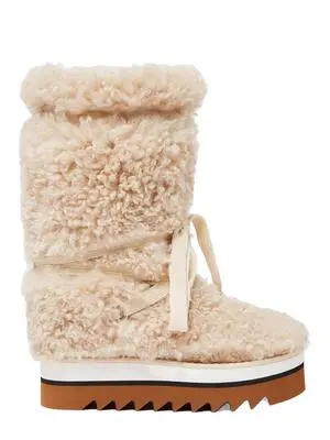 Stella McCartney Sneak-Elyse Plush Teddy Snow Boots Cream