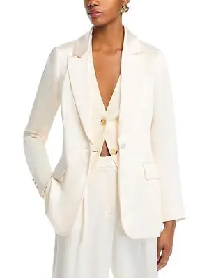 Aqua Satin Notched Lapel Blazer - Cream