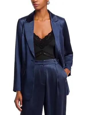 Aqua Satin Notched Lapel Blazer Navy